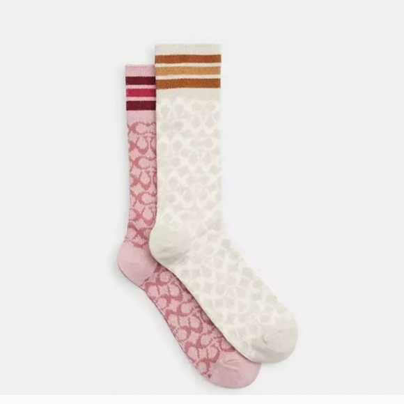 Coach | Other | New Coach Signature Calf Socks In True Pinkchalk | Poshmark